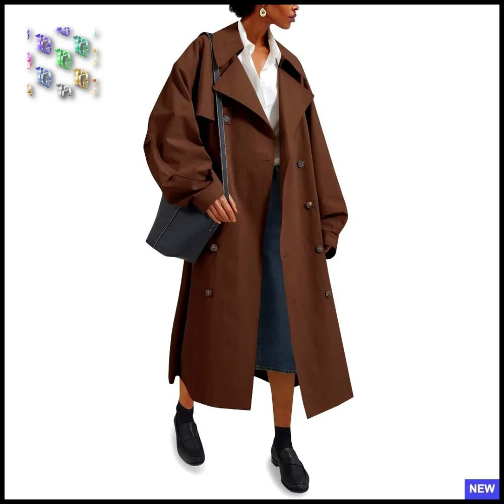 Jackets & Coats | Oversized Trench Coat Classic Double Breasted Belted ...
